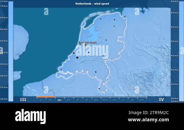 Wind speed by month in the Netherlands area with animated legend ...