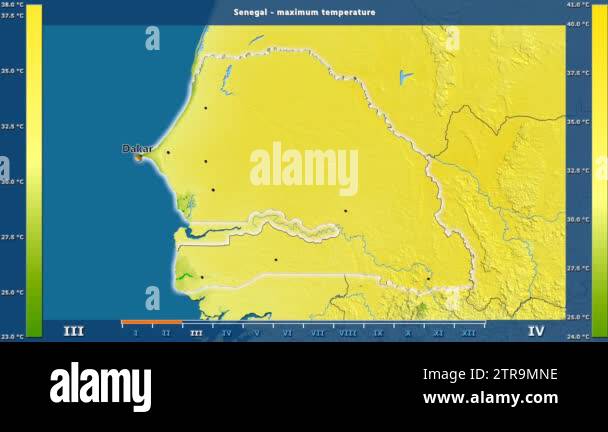 Maximum temperature by month in the Senegal area with animated legend ...