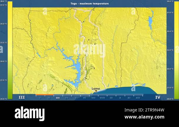 Maximum temperature by month in the Togo area with animated legend ...