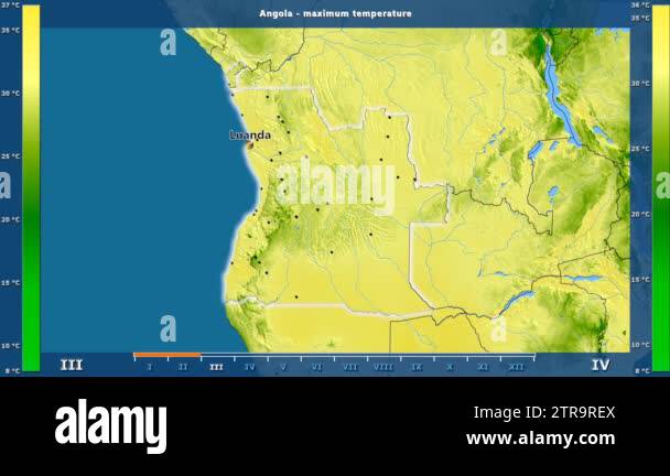 Maximum temperature by month in the Angola area with animated legend ...