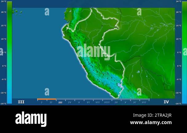 Minimum temperature by month in the Peru area with animated legend ...