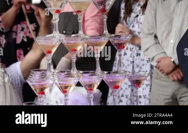 Champagne pyramid for parties with cherries. Accessories for alcohol ...
