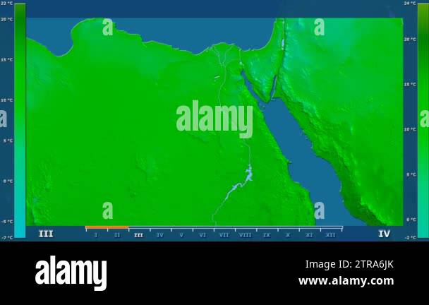Minimum temperature by month in the Egypt area with animated legend ...