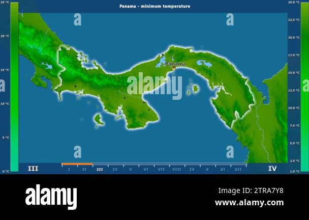 Minimum temperature by month in the Panama area with animated legend ...