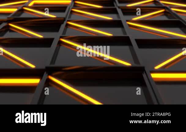 Wall of black rectangle tiles with orange glowing elements. Grid of ...
