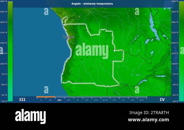 Minimum temperature by month in the Angola area with animated legend ...