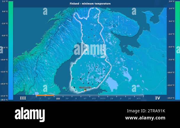 Minimum temperature by month in the Finland area with animated legend ...