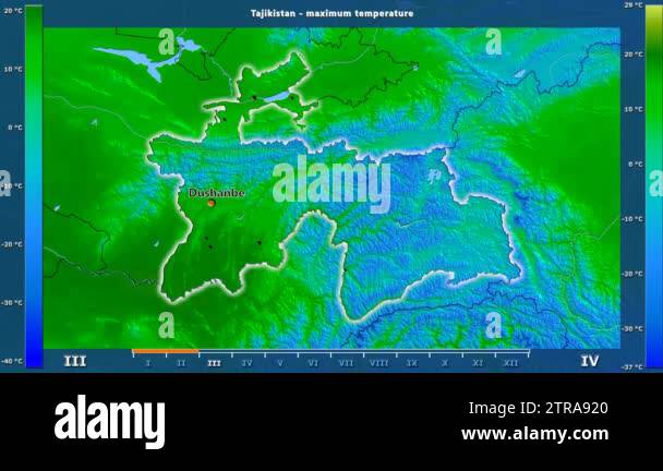 Maximum temperature by month in the Tajikistan area with animated ...