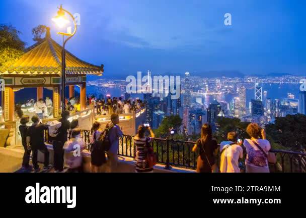Lion's Pavilion lookout point at Victoria Peak, Hong Kong Stock Video ...