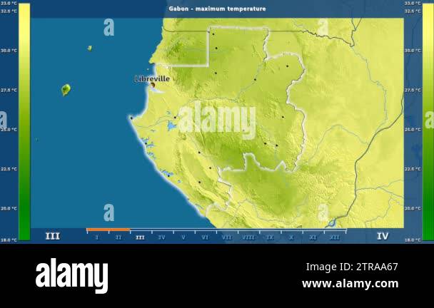 Maximum temperature by month in the Gabon area with animated legend ...