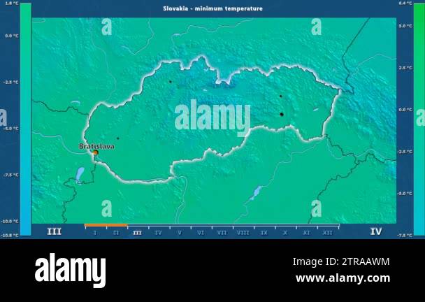 Minimum temperature by month in the Slovakia area with animated legend ...