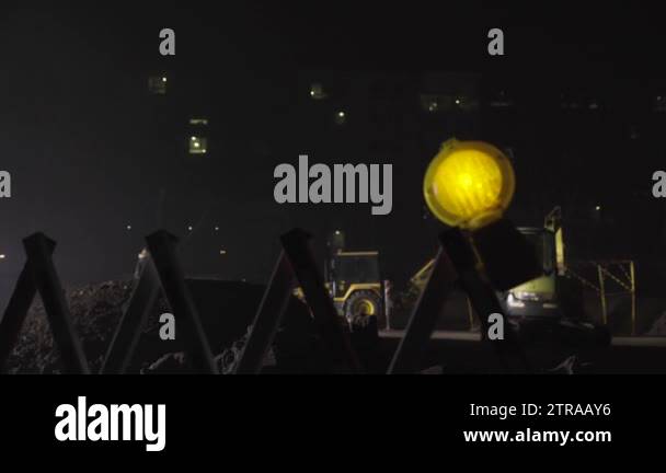 Light of construction fence is blinking of the warning of construction ...