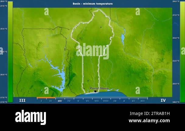 Minimum temperature by month in the Benin area with animated legend ...