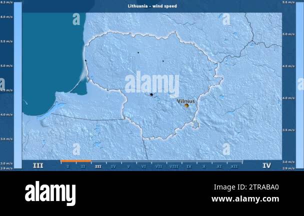 Wind speed by month in the Lithuania area with animated legend ...