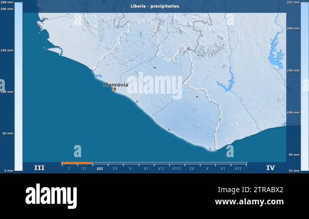 Precipitation by month in the Liberia area with animated legend ...