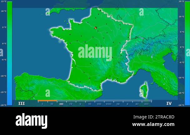 Average temperature by month in the France area with animated legend ...