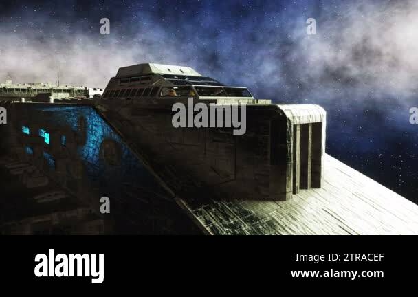 Futuristic space ship in space. Earth planet wonderfull view. realistic ...