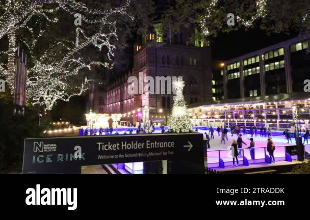 Night View of National History Museum Ice Rink Stock Video Footage - Alamy