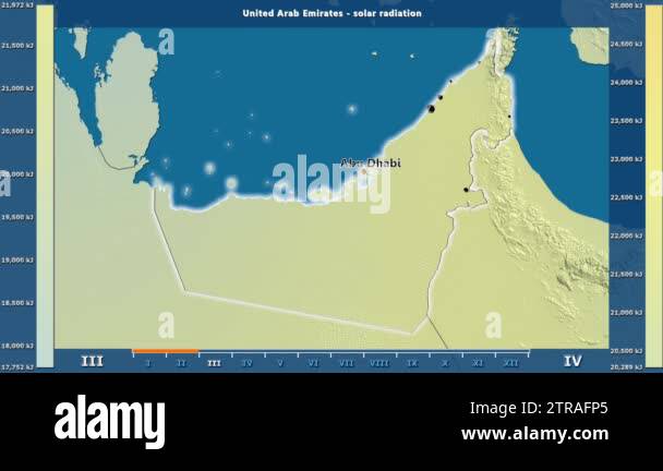 Solar radiation by month in the United Arab Emirates area with animated ...