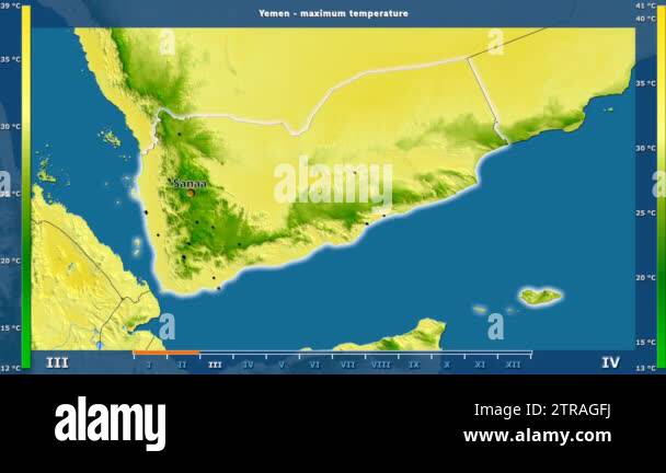 Maximum temperature by month in the Yemen area with animated legend ...