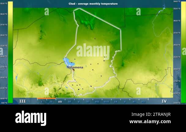 Average temperature by month in the Chad area with animated legend - English labels: country and ...