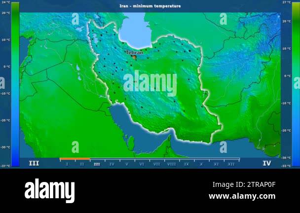 Minimum temperature by month in the Iran area with animated legend ...