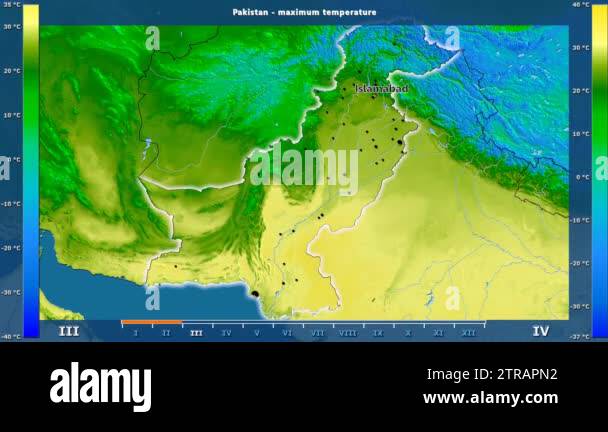 Maximum temperature by month in the Pakistan area with animated legend ...