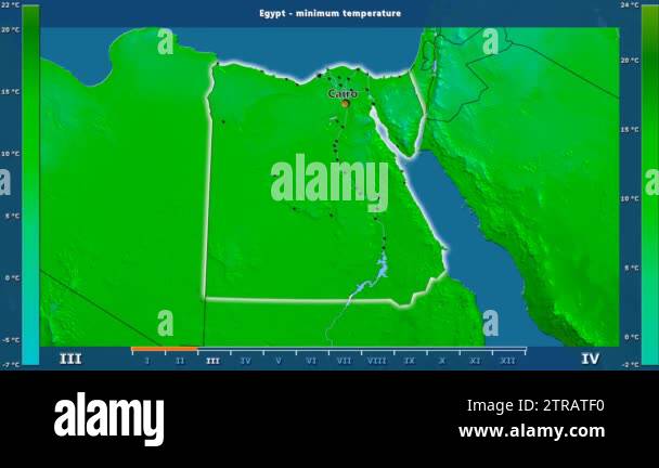 Minimum temperature by month in the Egypt area with animated legend ...