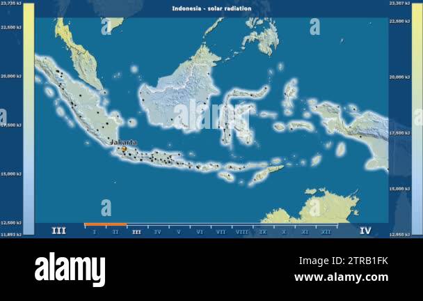 Solar radiation by month in the Indonesia area with animated legend ...