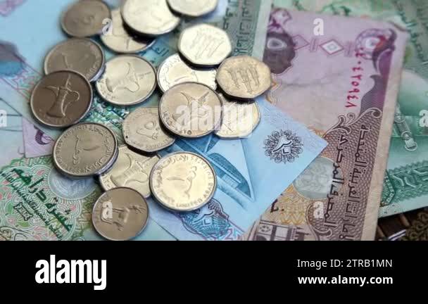 Arab money UAE dirhams on rotating surface background Stock Video ...
