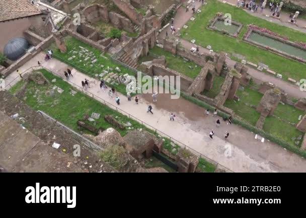 Rome, view and details of the ruins of the Roman Forum which together ...