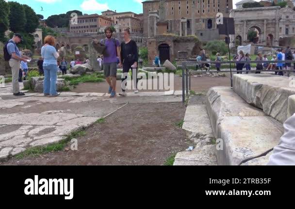 Rome, view and details of the ruins of the Roman Forum which together ...