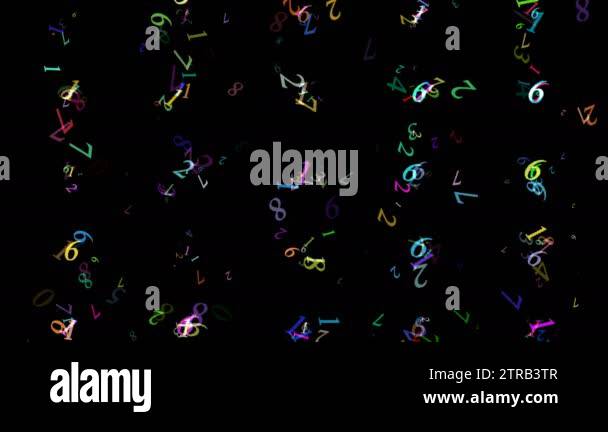 Animated computer screen saver with moving colored symbols digits on a ...