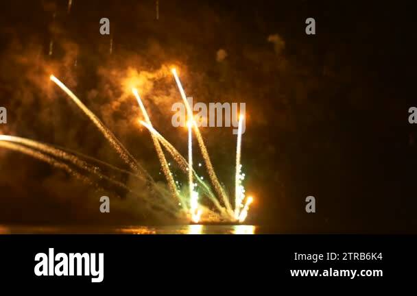 Beautiful Firework Explosion on the Ship Ordnance Exploding on the Boat ...