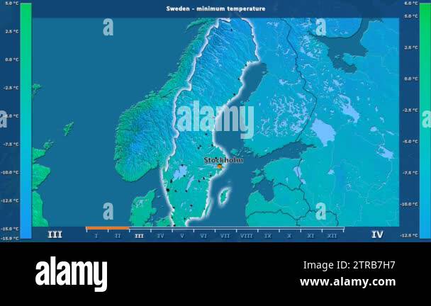 Minimum temperature by month in the Sweden area with animated legend ...