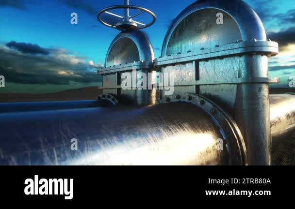 oil, gas valve. Pipeline in desert. Oil concept. Realistic cinematic 4k ...