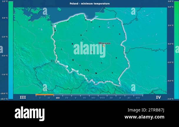 Minimum temperature by month in the Poland area with animated legend ...