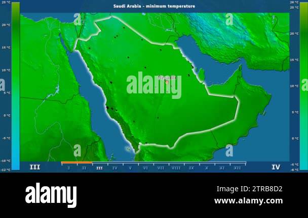 Minimum temperature by month in the Saudi Arabia area with animated ...