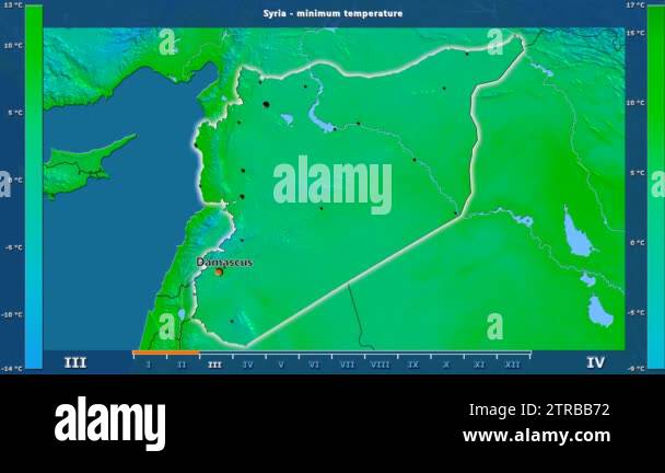 Minimum temperature by month in the Syria area with animated legend ...