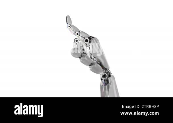 Robotic Hand Presses His Finger on a White and Green Backgrounds ...