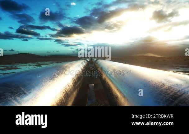 Pipeline transportation oil, natural gas or water in metal pipe. Oil ...