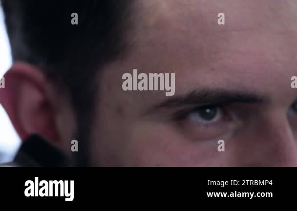 Barber shape up haircut white man with electric razor at barbershop ...