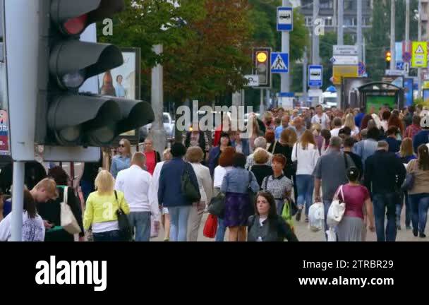 Crowd of People Walking Along Busy Street in Summertime Stock Video ...