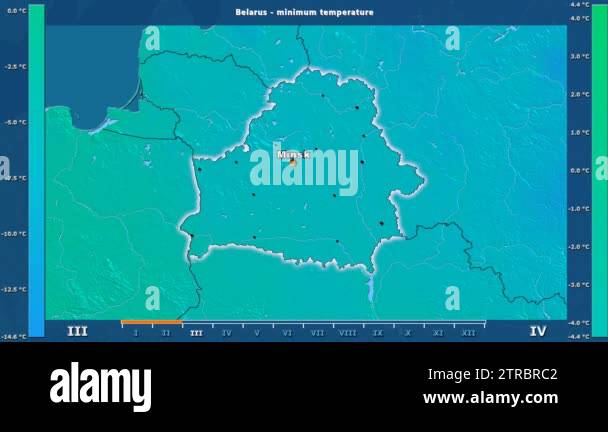 Minimum temperature by month in the Belarus area with animated legend ...