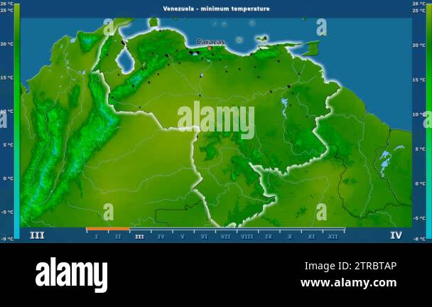Minimum temperature by month in the Venezuela area with animated legend ...