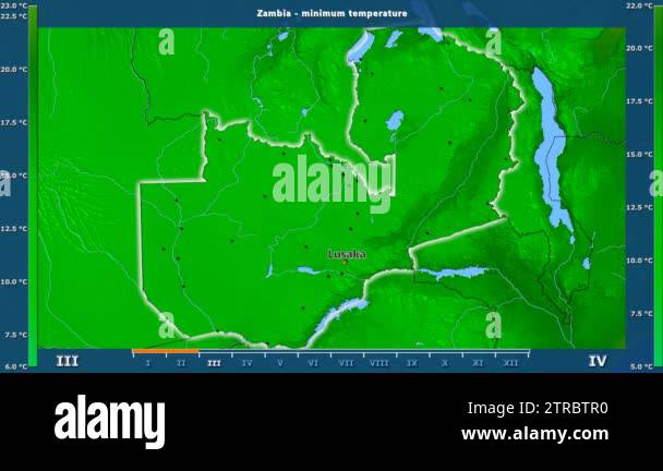 Minimum temperature by month in the Zambia area with animated legend ...