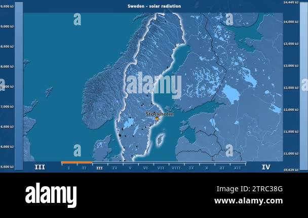 Solar radiation by month in the Sweden area with animated legend ...