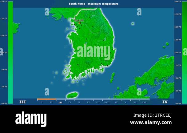 Maximum temperature by month in the South Korea area with animated ...