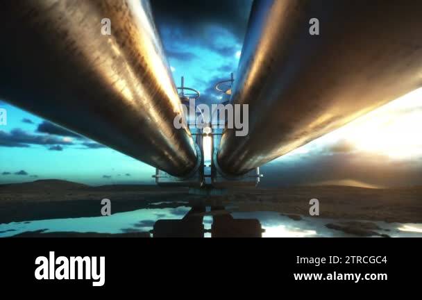oil, gas valve. Pipeline in desert. Oil concept. Realistic cinematic 4k ...