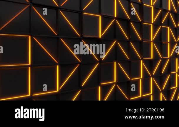 Wall of black rectangle tiles with orange glowing elements. Grid of ...